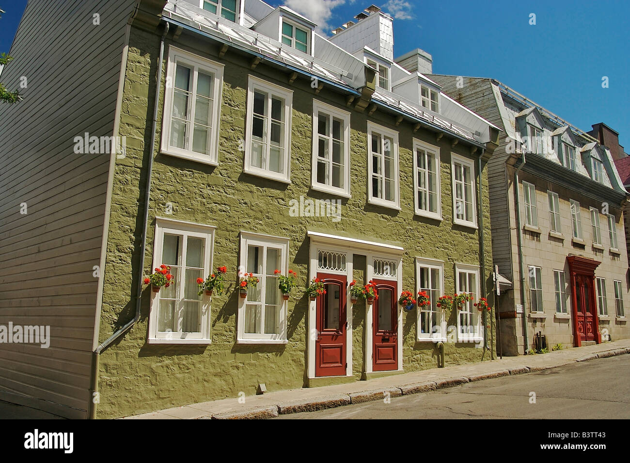 North America, Canada, Quebec, Old Quebec City. Old building with red ...