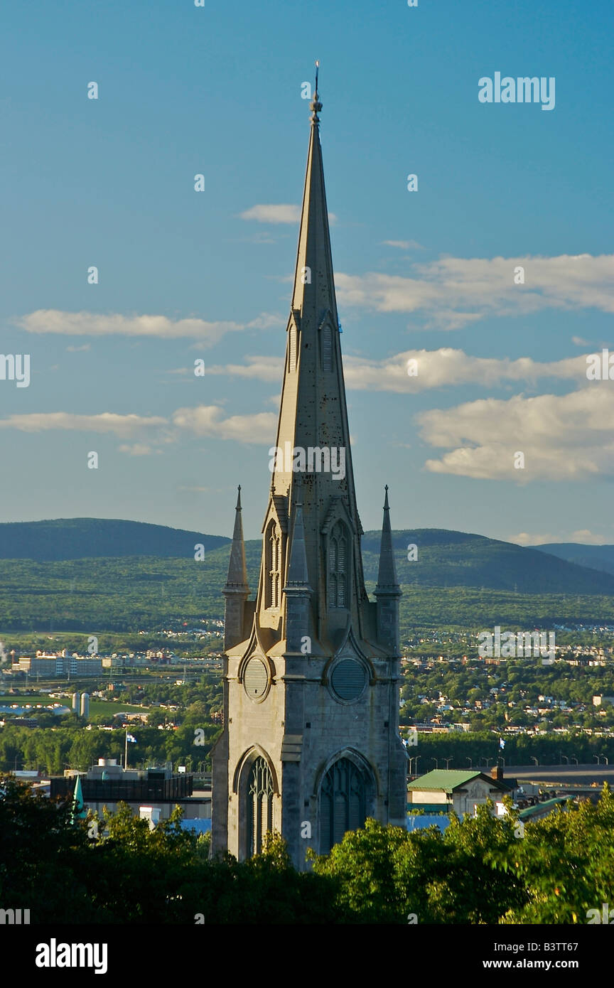 North America, Canada, Quebec, Old Quebec City. Church spire with ...