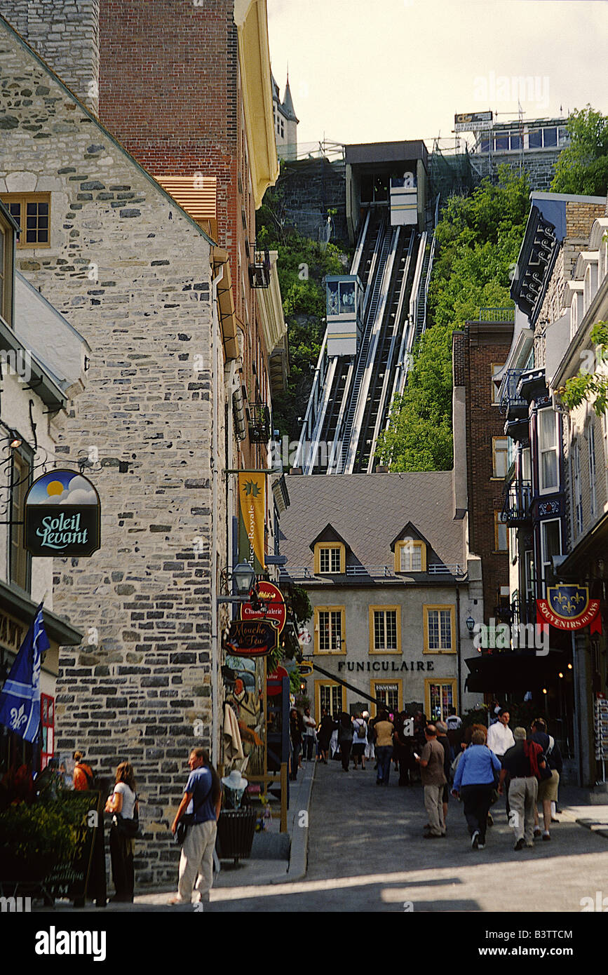 North America, Canada, Quebec, Old Quebec City. View of the Funiculaire ...