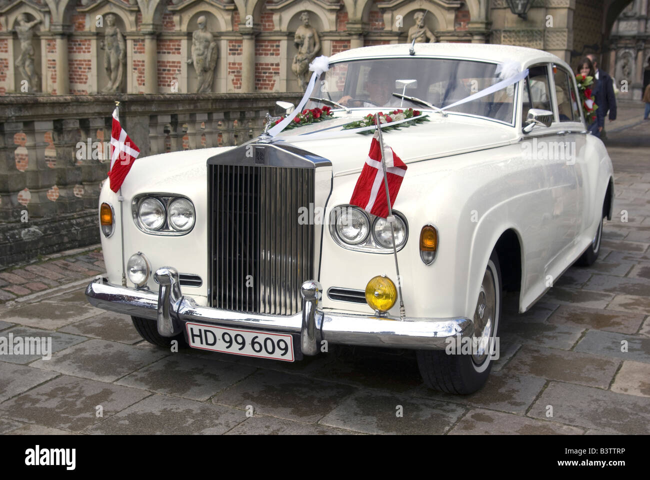 Europe, Denmark, Hillerod, Frederiksborg Castle, white luxury car ...
