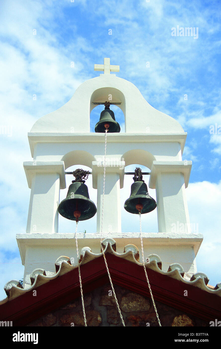 Europe, Greece, Island of Hydra. Bells on a hospital chapel Stock Photo ...