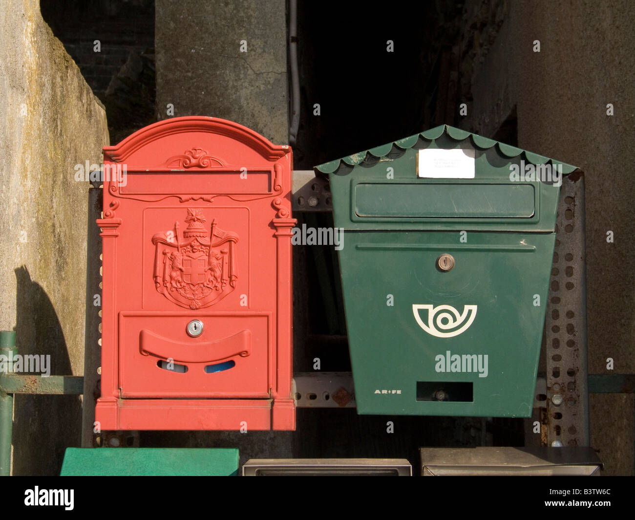 Europe, Italy, Camogli. Red and green mailboxes Stock Photo - Alamy