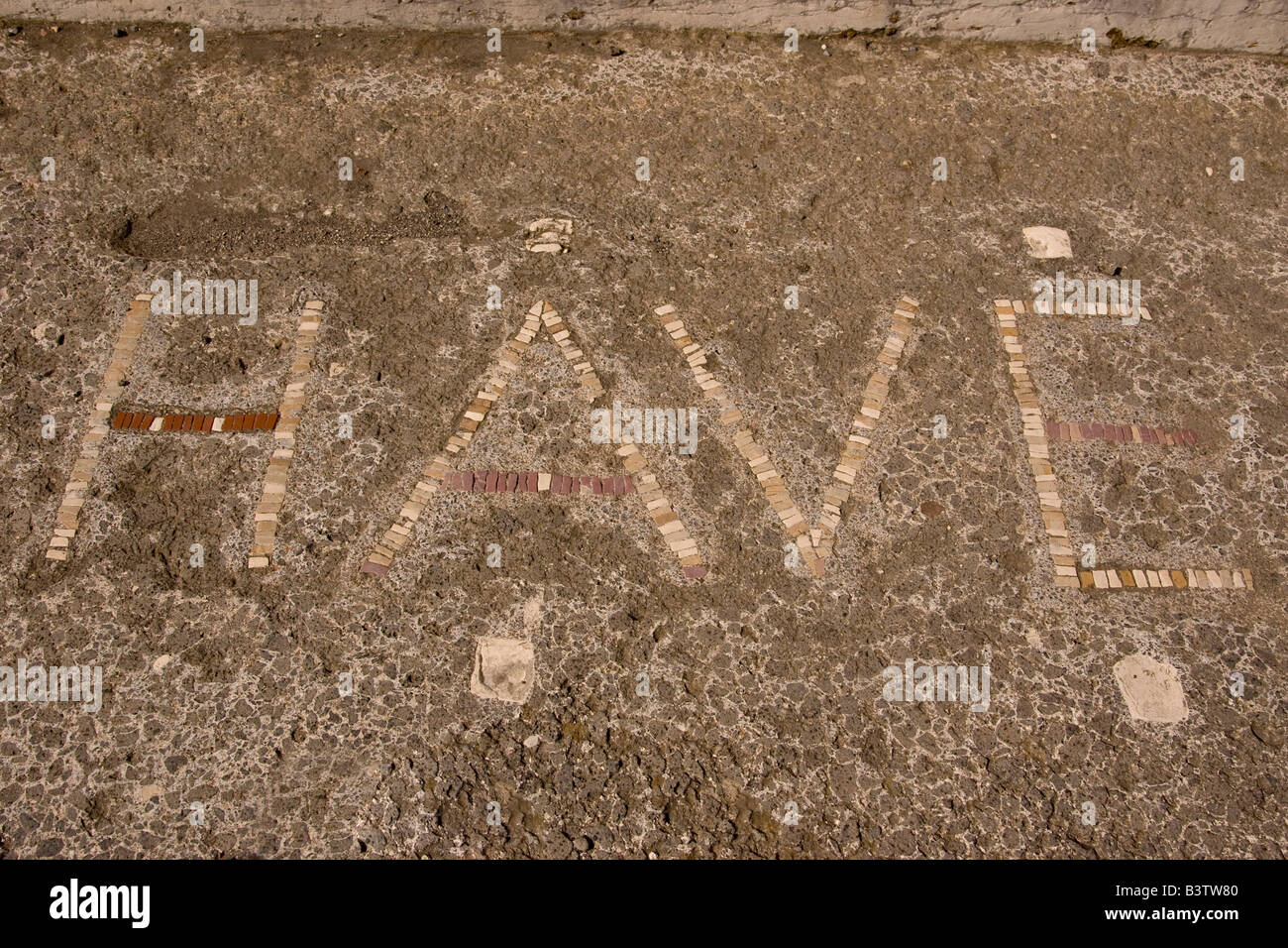 Europe, Italy, Campania, Pompeii. HAVE welcome mosaic in front of the ...
