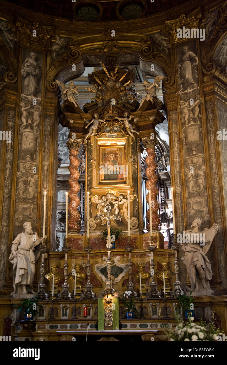 Europe, Italy, Parma. Art adorning the altar at the Church of Mary of ...