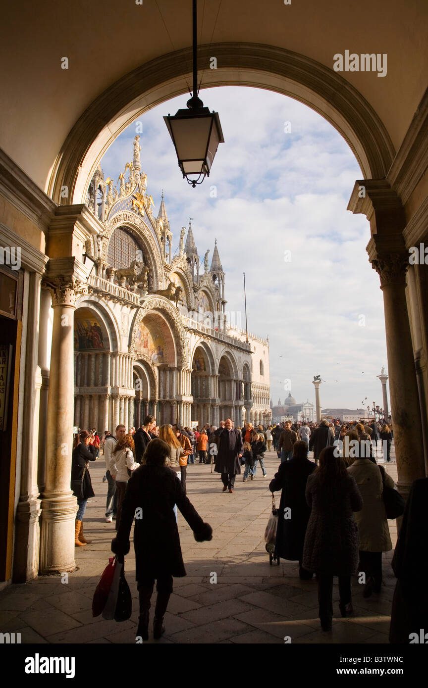 Entrance into San Marco Piazza and view of the basilica, Venice, Italy ...