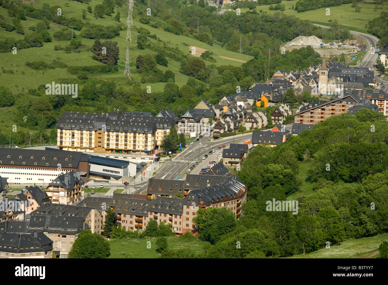 Spain, Catalonia, Aran Valley, Vielha. Ski resort area in the Pyrenees ...
