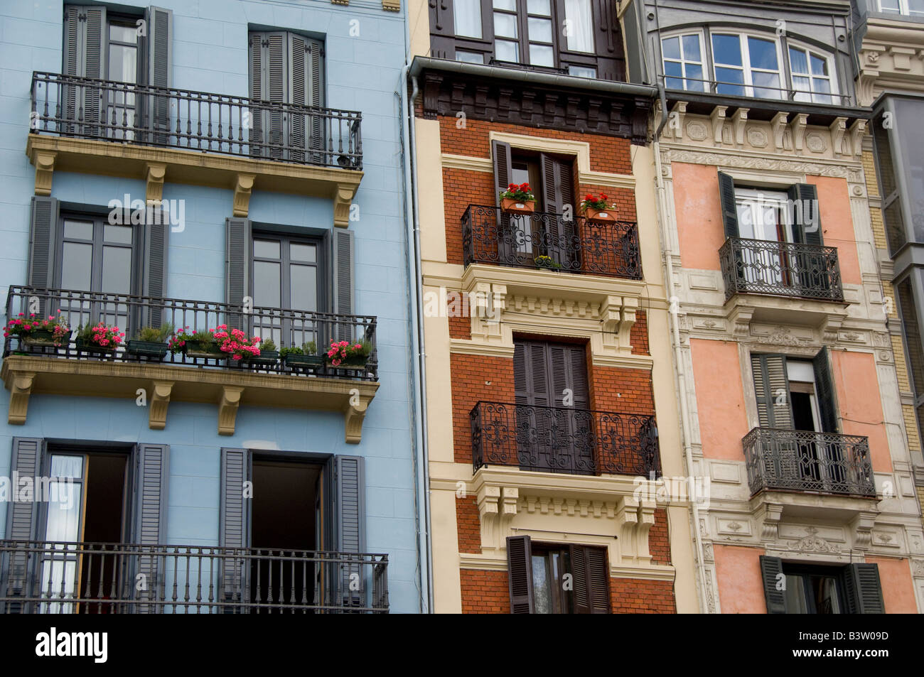 Spain, Pamplona (aka Iruna). Historic homes around Plaza del Castillo ...