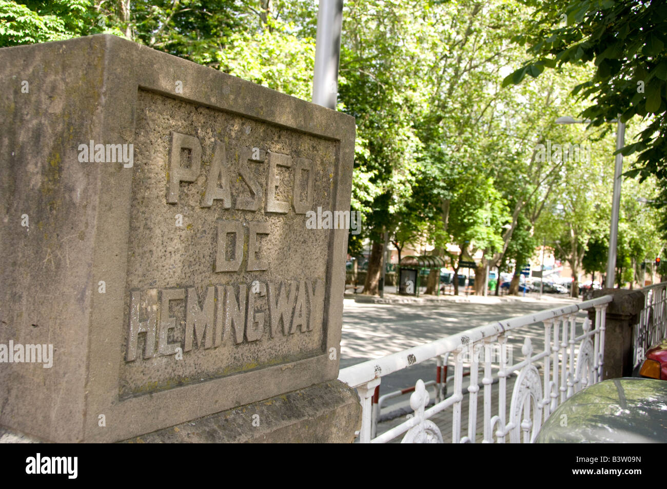 Spain, Pamplona (aka Iruna). Paseo de Hemingway, at the entry gate to ...