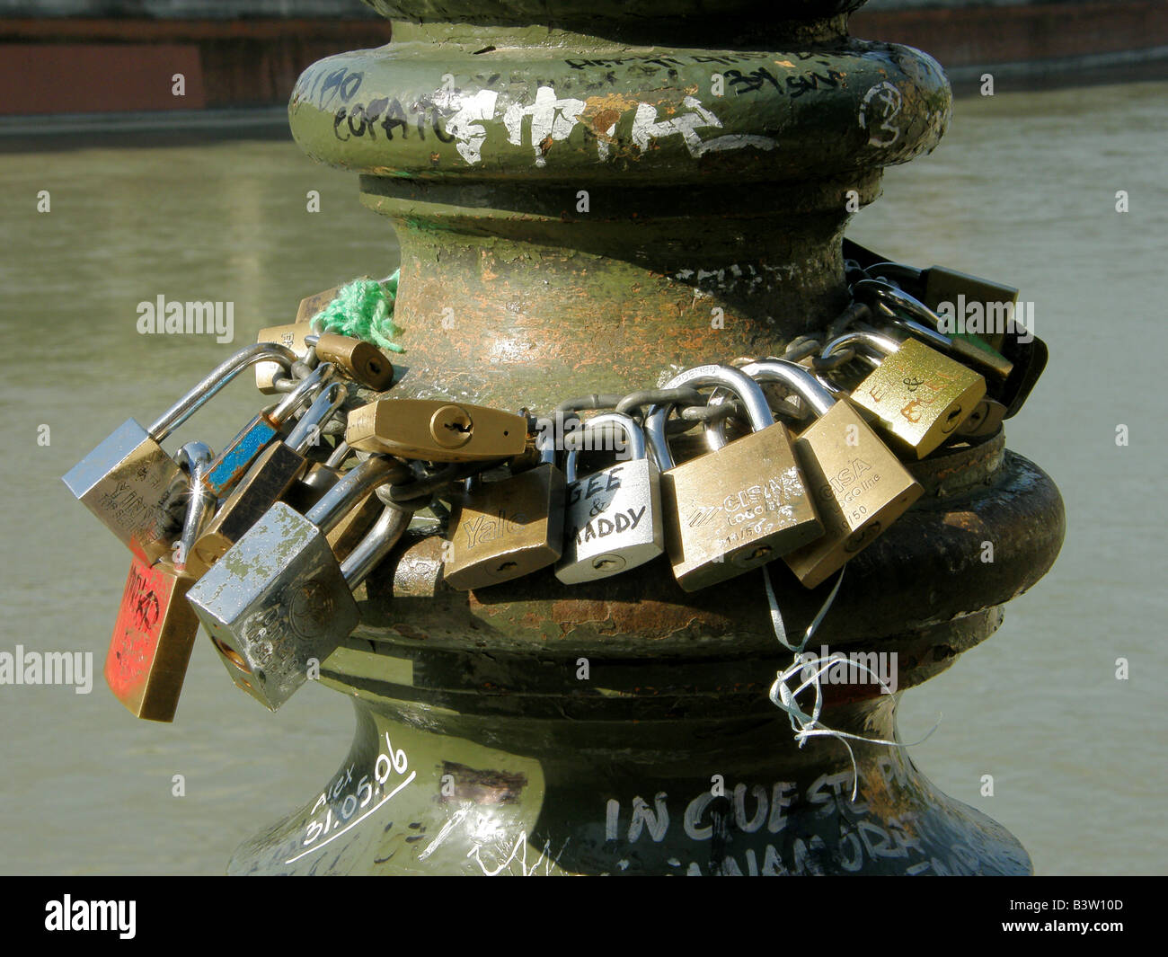padlocks fastened to a lampost in Verona where the keys are ...
