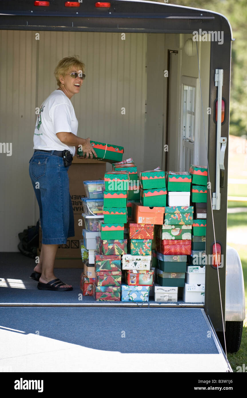 OCC Operation Christmas Child event shoebox collection Stock Photo - Alamy