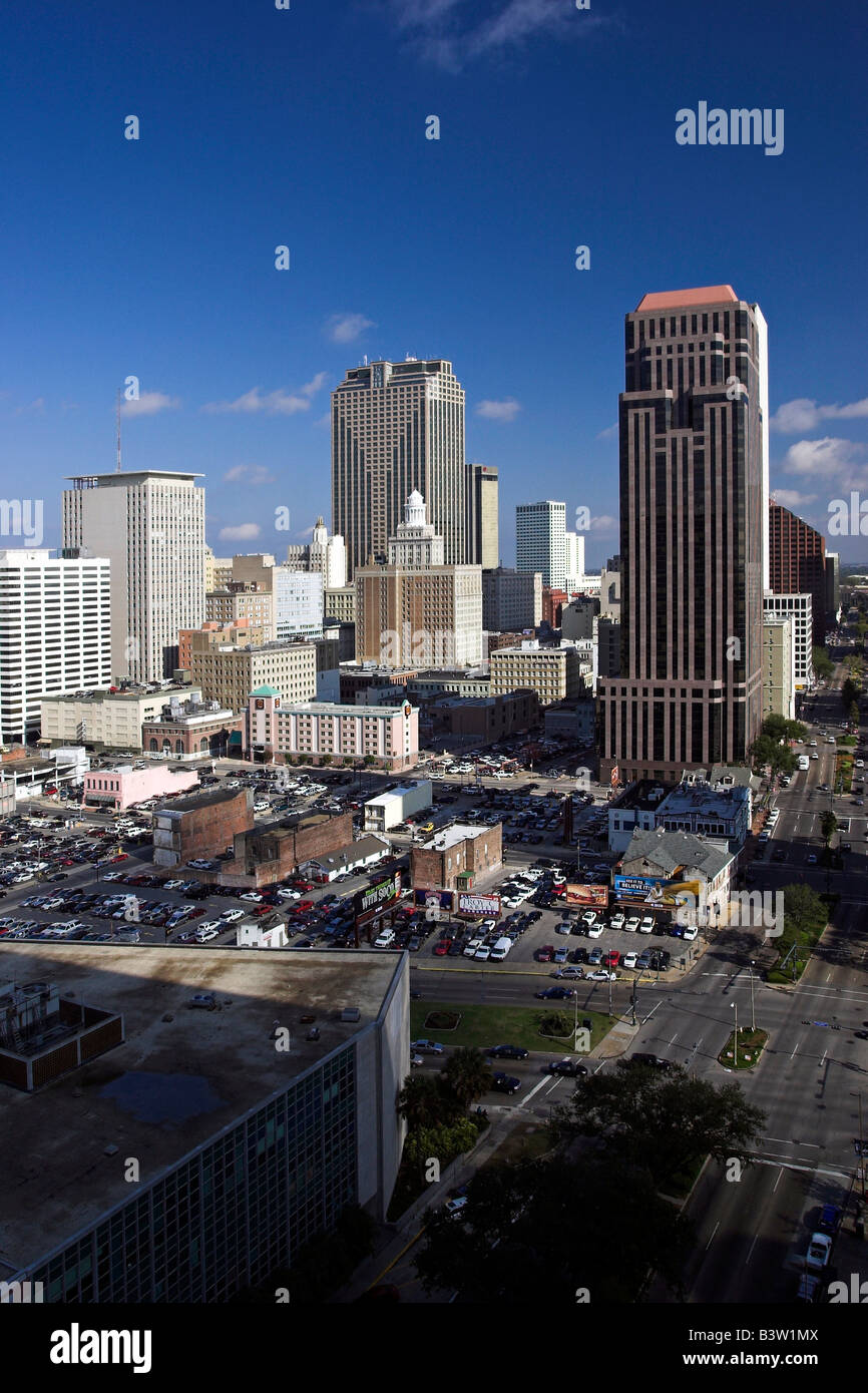 View up Poydras towards the Mississippi River in the Central Business ...