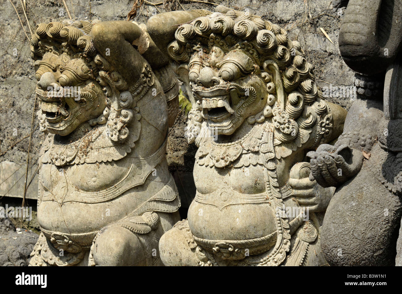 Balinese Stone Guardian Sculpture, village temple, Ubud , island of ...