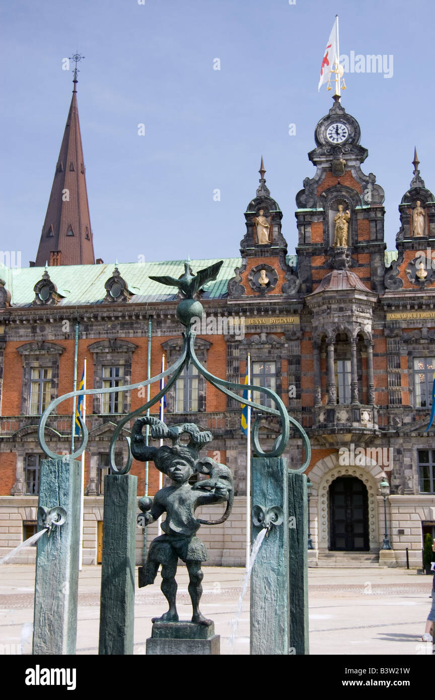 A fountain in front of the Town Hall Stock Photo - Alamy