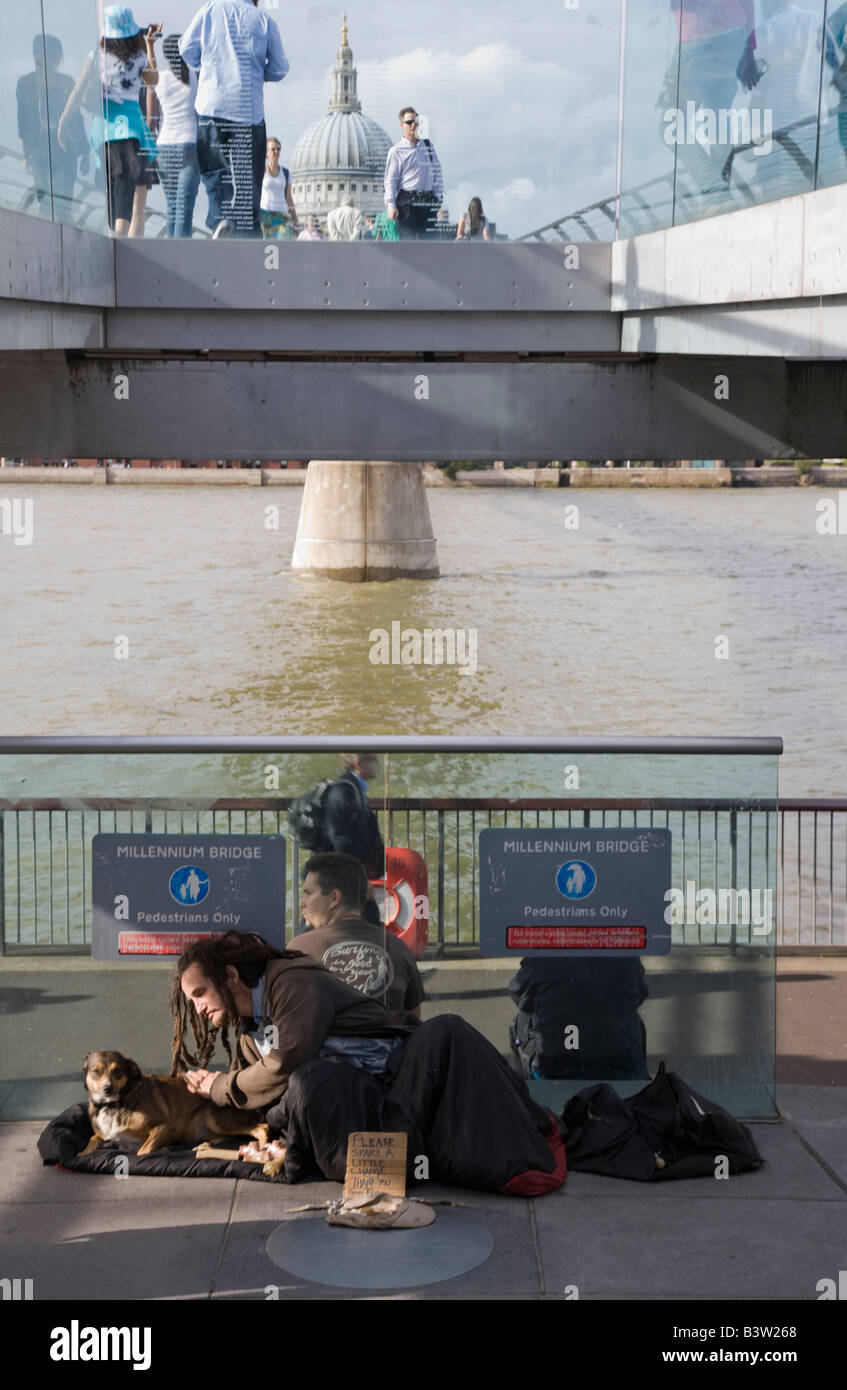 Homeless person, Millenium Bridge, London Stock Photo - Alamy