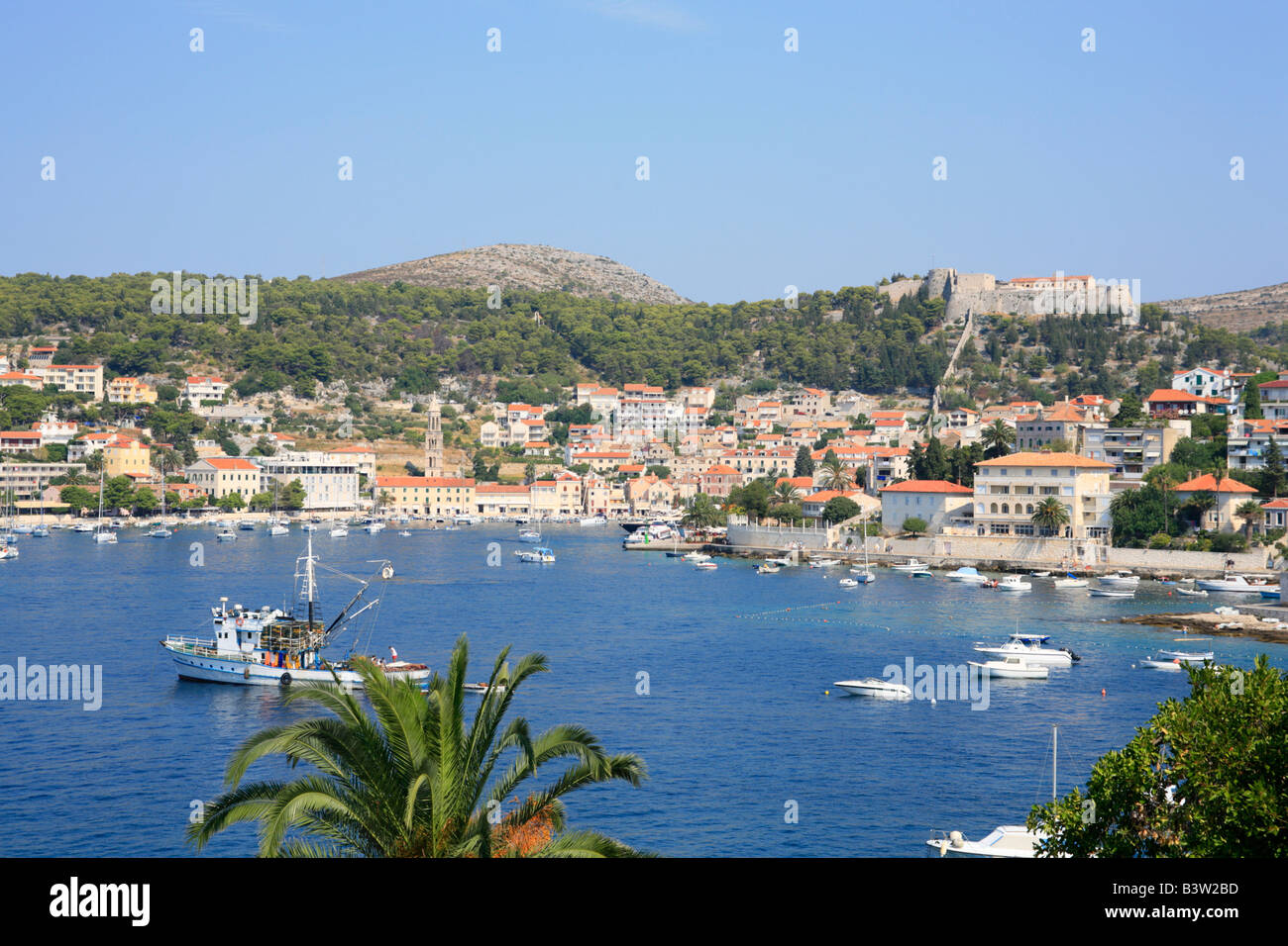 panoramic view of the harbour of Hvar Town, Hvar Island, Republic of ...