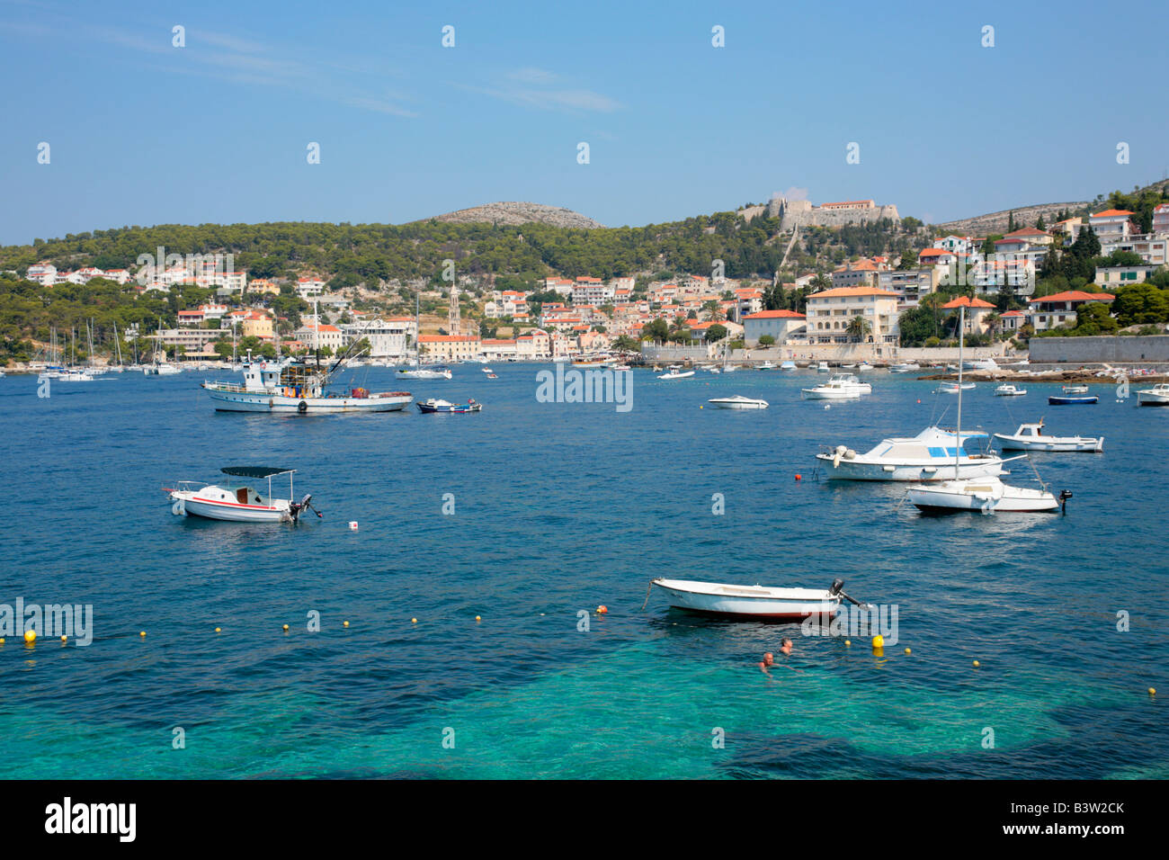 panoramic view of the harbour of Hvar Town, Hvar Island, Republic of ...