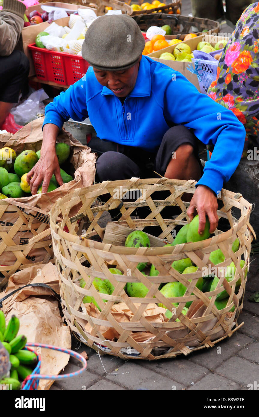 ubud fresh food market , vendor sorting out mango's,ubud , island of ...