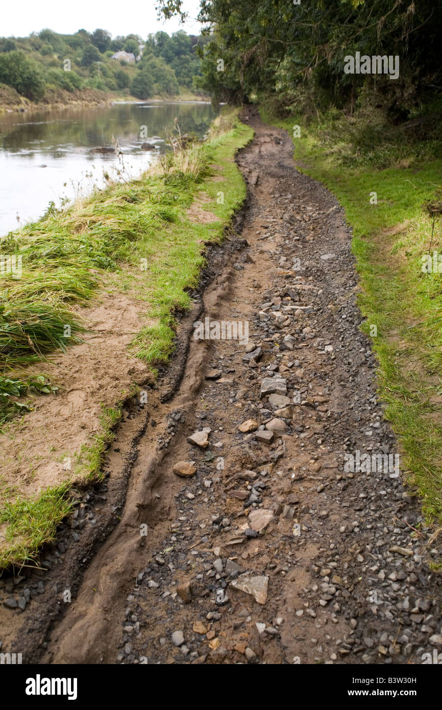 A damaged footpath in Warkworth in Northumberland, England, after the ...
