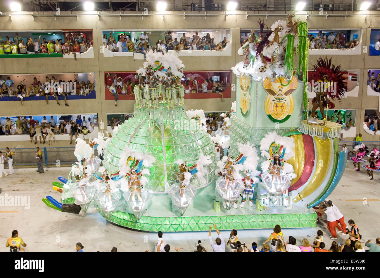 One of the floats and samba school on its way down the parade strip at ...
