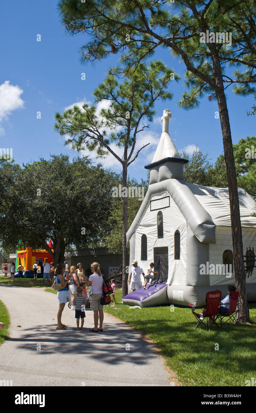 inflatable church bounce house at event Stock Photo - Alamy
