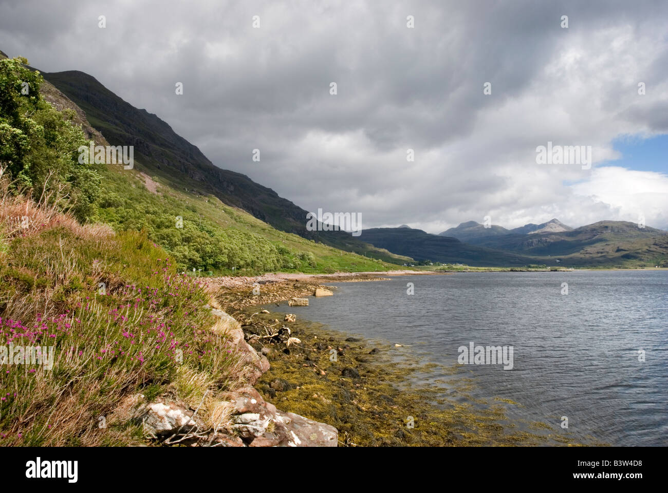 The shores of Upper Loch Torridon and surrounding mountain landscape ...