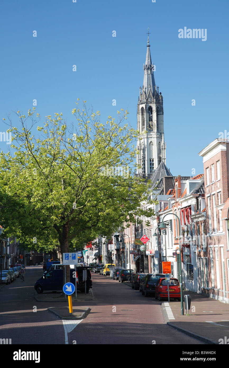Street with a view of Nieuwe Kerk (New Church), Delft, Netherlands ...