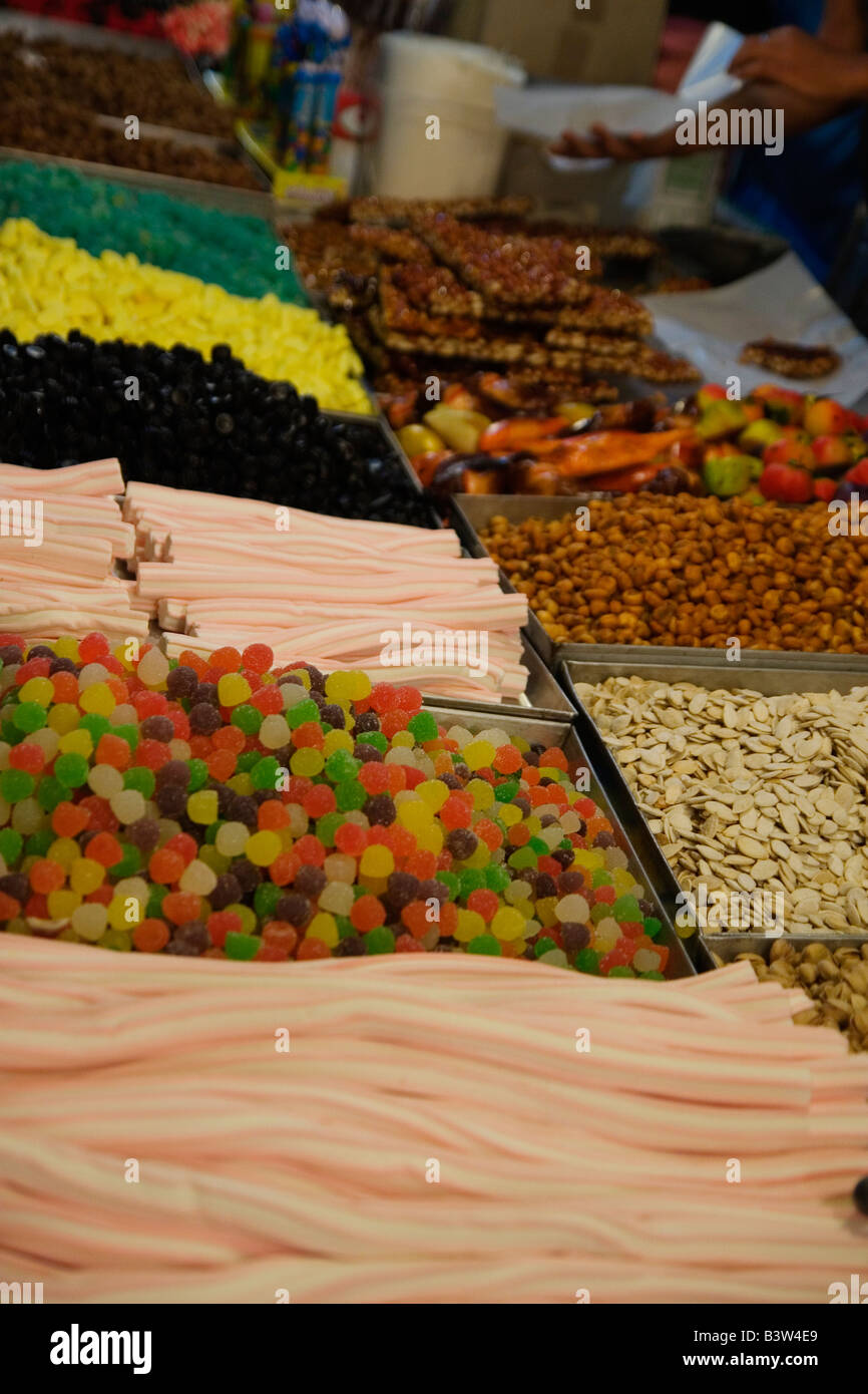 sweet counter on market stall Stock Photo - Alamy