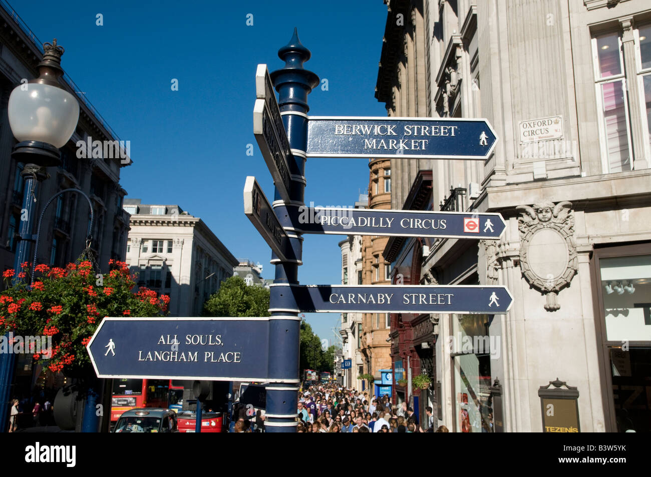 West End signs at Oxford Circus on Oxford Street London England UK ...