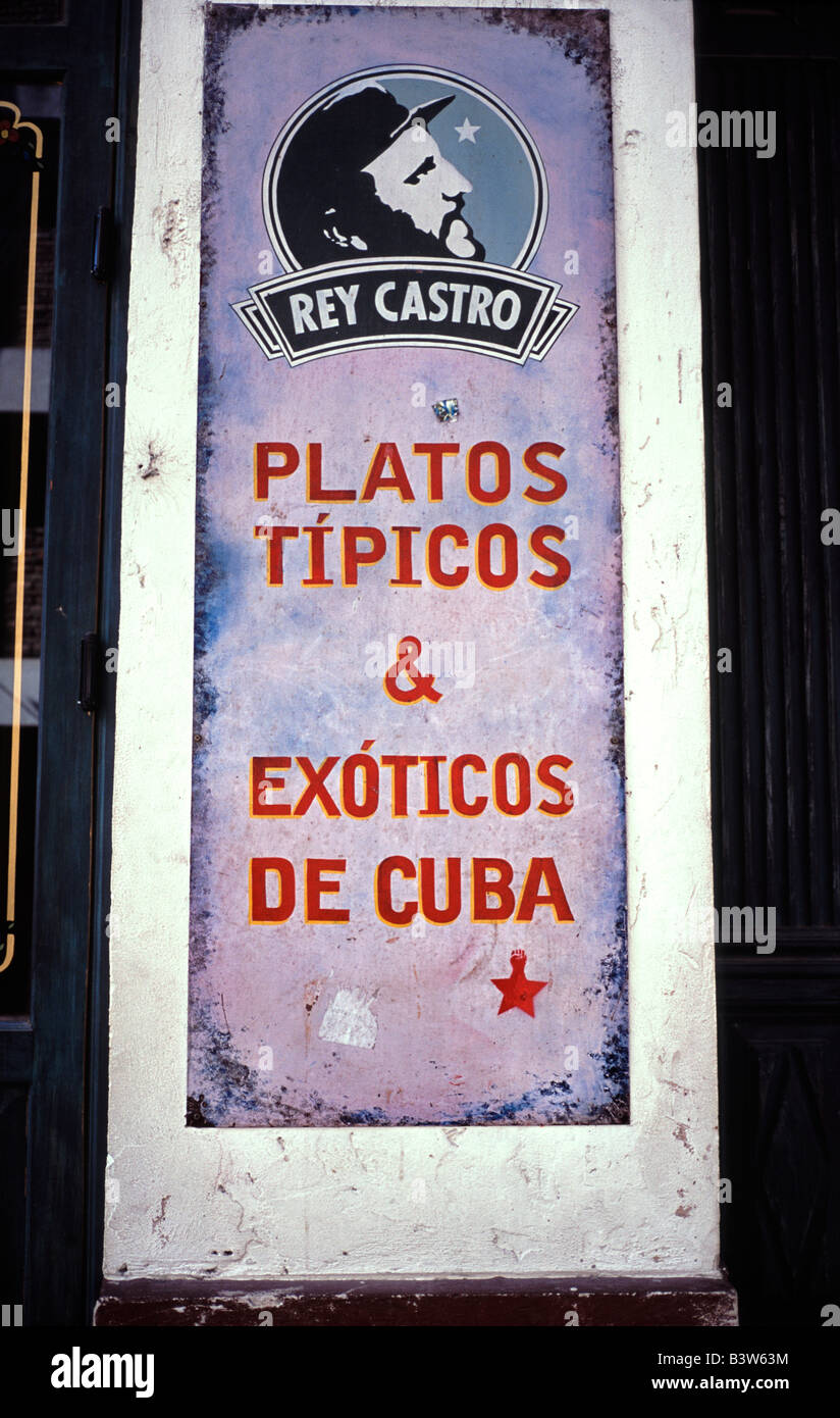 Restaurant hand painted sign with Fidel Castro profile Stock Photo - Alamy