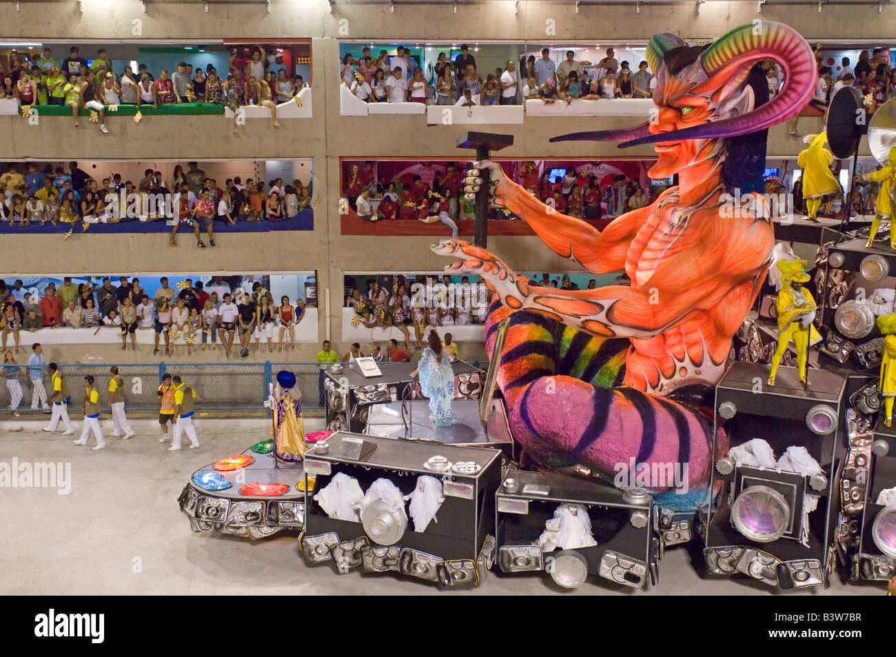 One of the floats and samba school on its way down the parade strip at ...