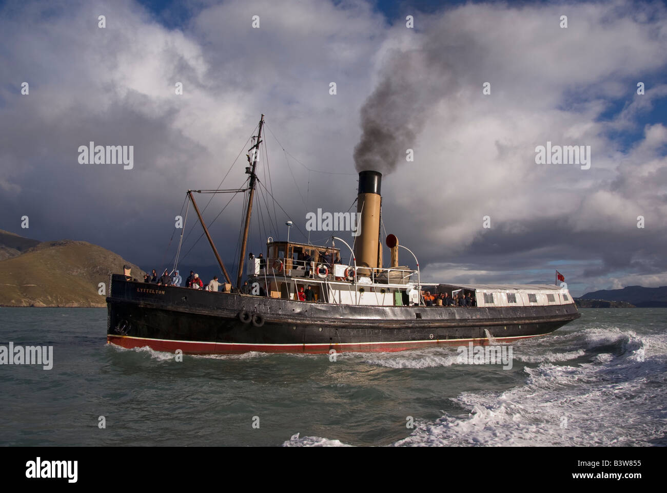 A preserved coal burning steam tug sails on excursions on Lyttelton ...