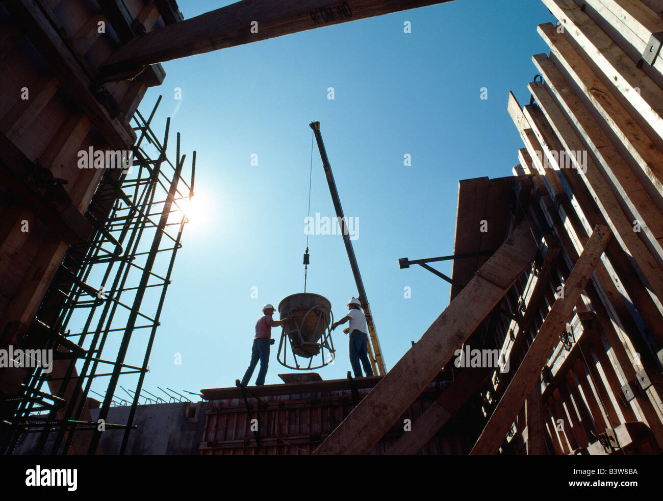Pouring concrete at a construction site of a water treatment plant ...
