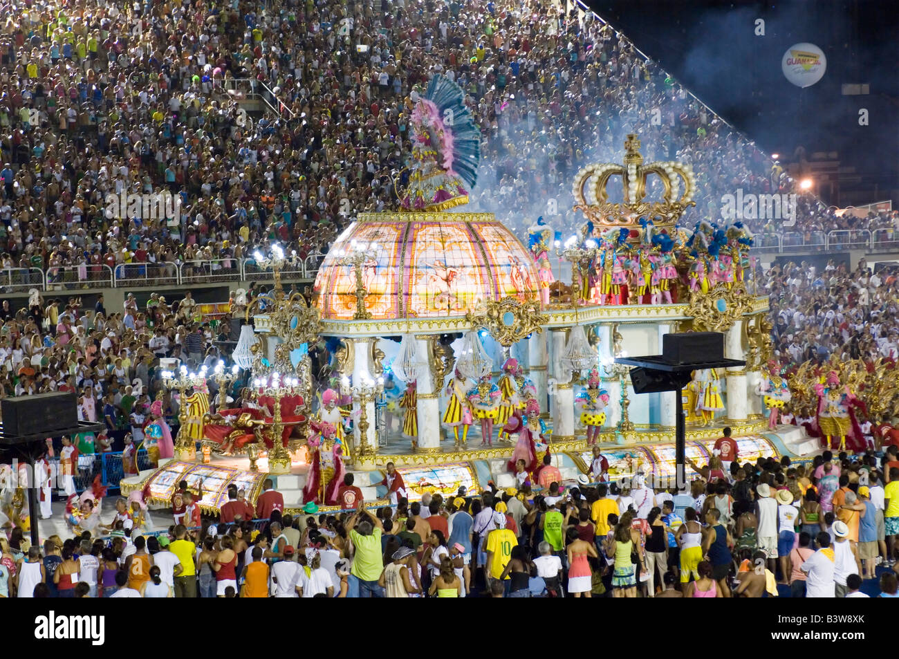 One of the floats and samba school on its way down the parade strip at ...