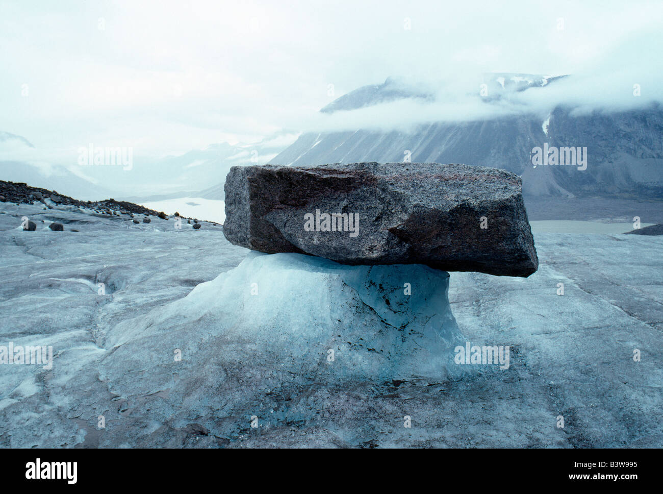 ROCK & ICE, VIEW FROM TURNER GLACIER TO GLACIER LAKE BELOW, AUYUITTUQ ...