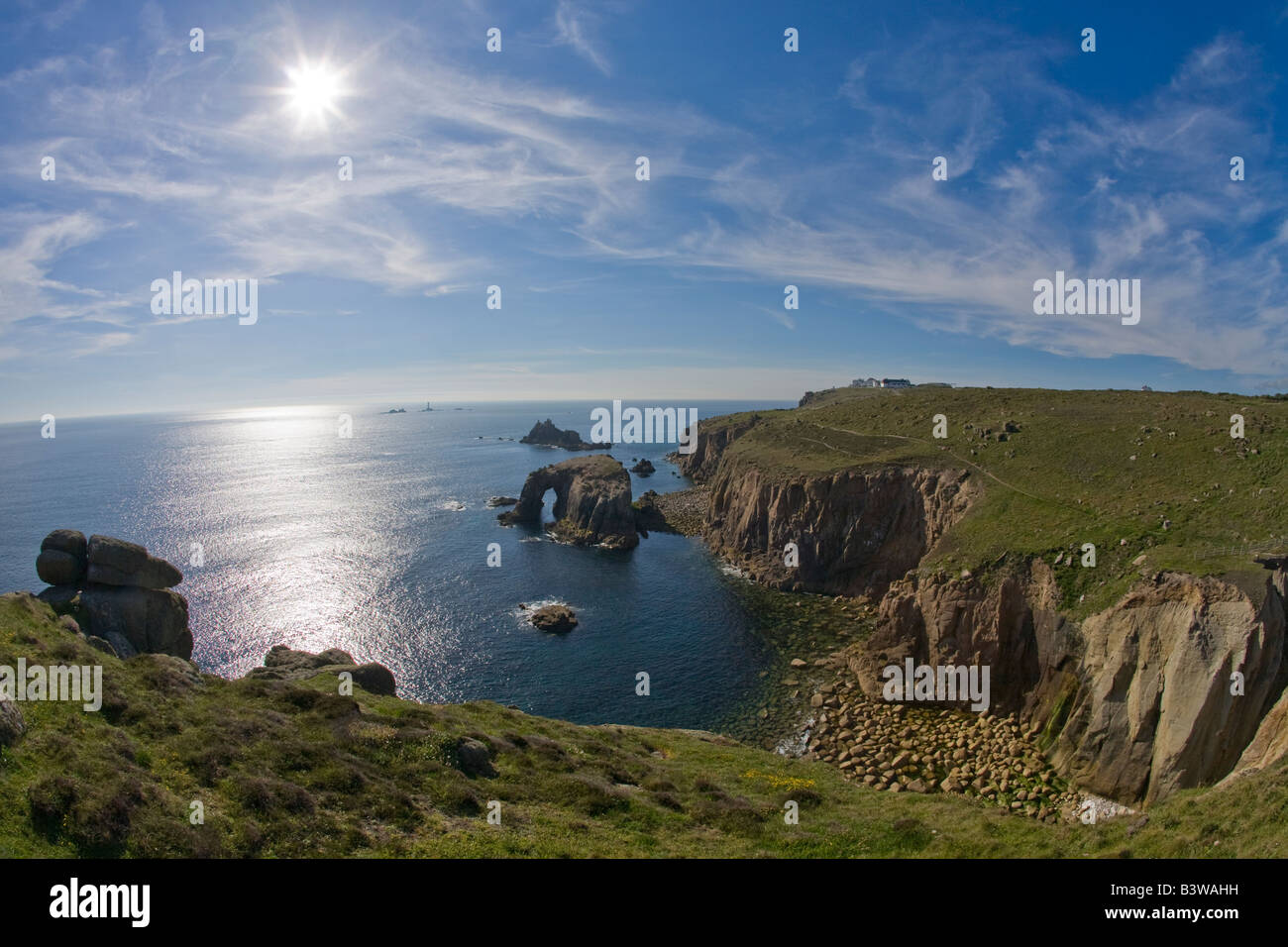 View towards the Armed Knight Rock Enys Dodman and the Longships ...