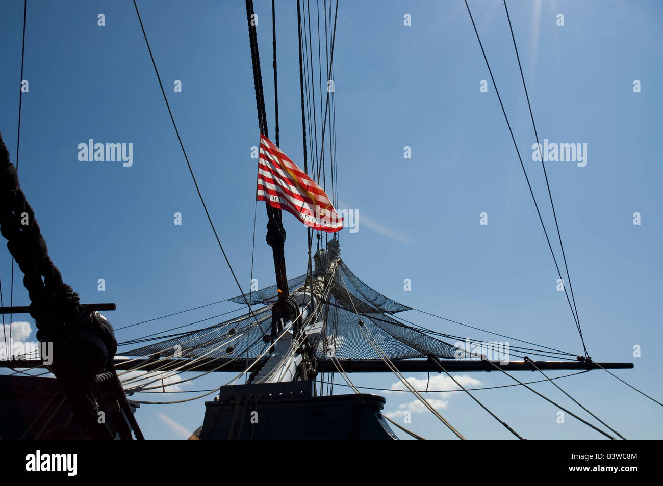 perspective view of masts and rigging of the USS Constitution ship ...