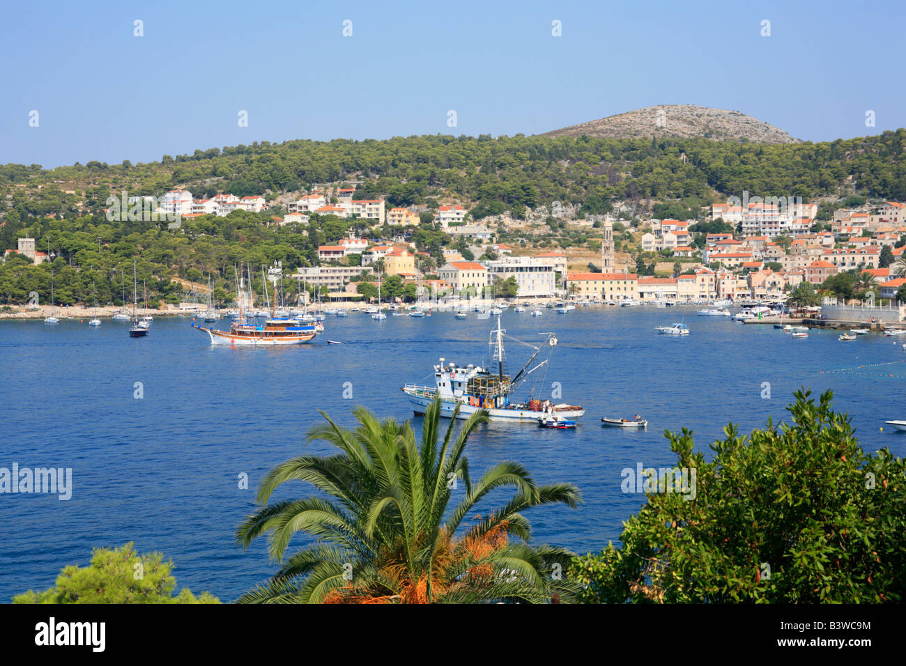 panoramic view of the harbour of Hvar Town, Hvar Island, Republic of ...