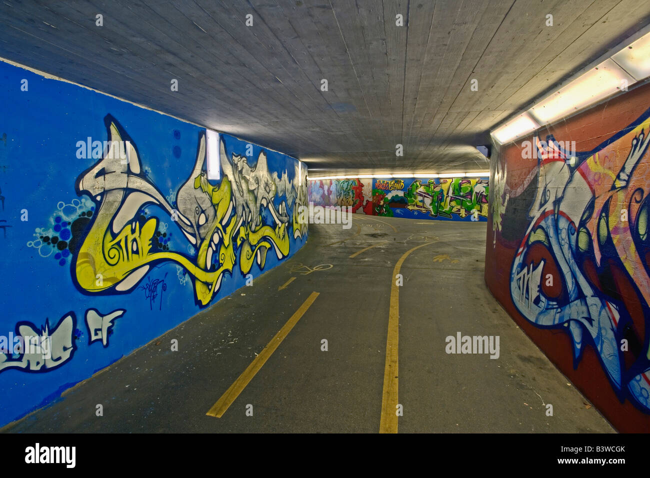 Graffiti on highway underpass, Schaffhausen, Switzerland Stock Photo ...