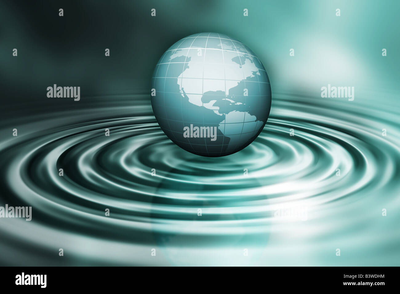 3D render of a globe on water ripples Stock Photo - Alamy