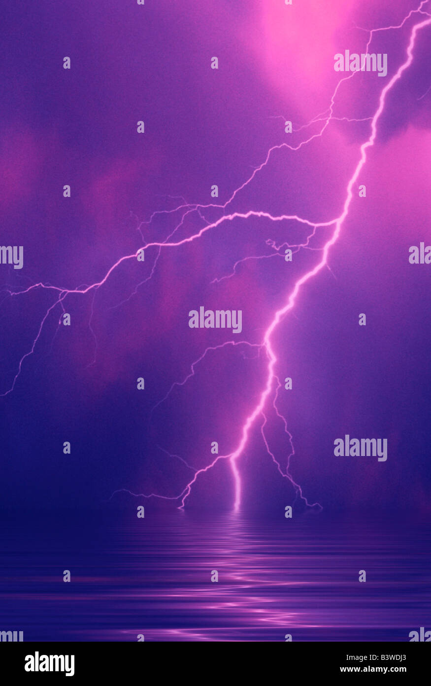 Lightning bolts over water. (digital composite Stock Photo - Alamy