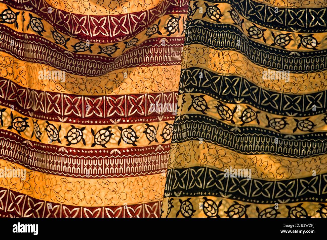 Oceania, Fiji, Yasawa Islands. Colorful fabrics with native prints ...