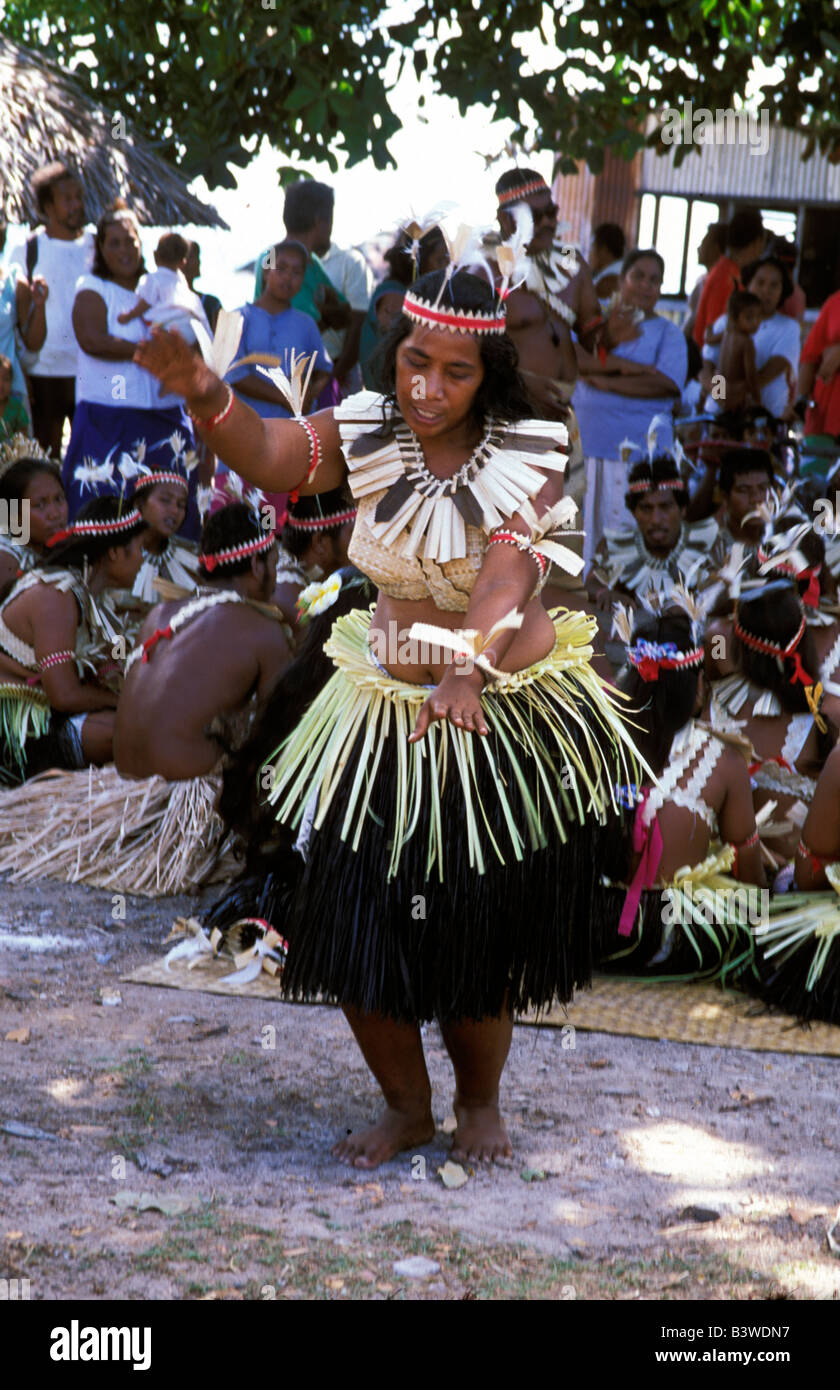 Oceania, Fanning Island, Kiribati. Woman resident doing tradtional ...