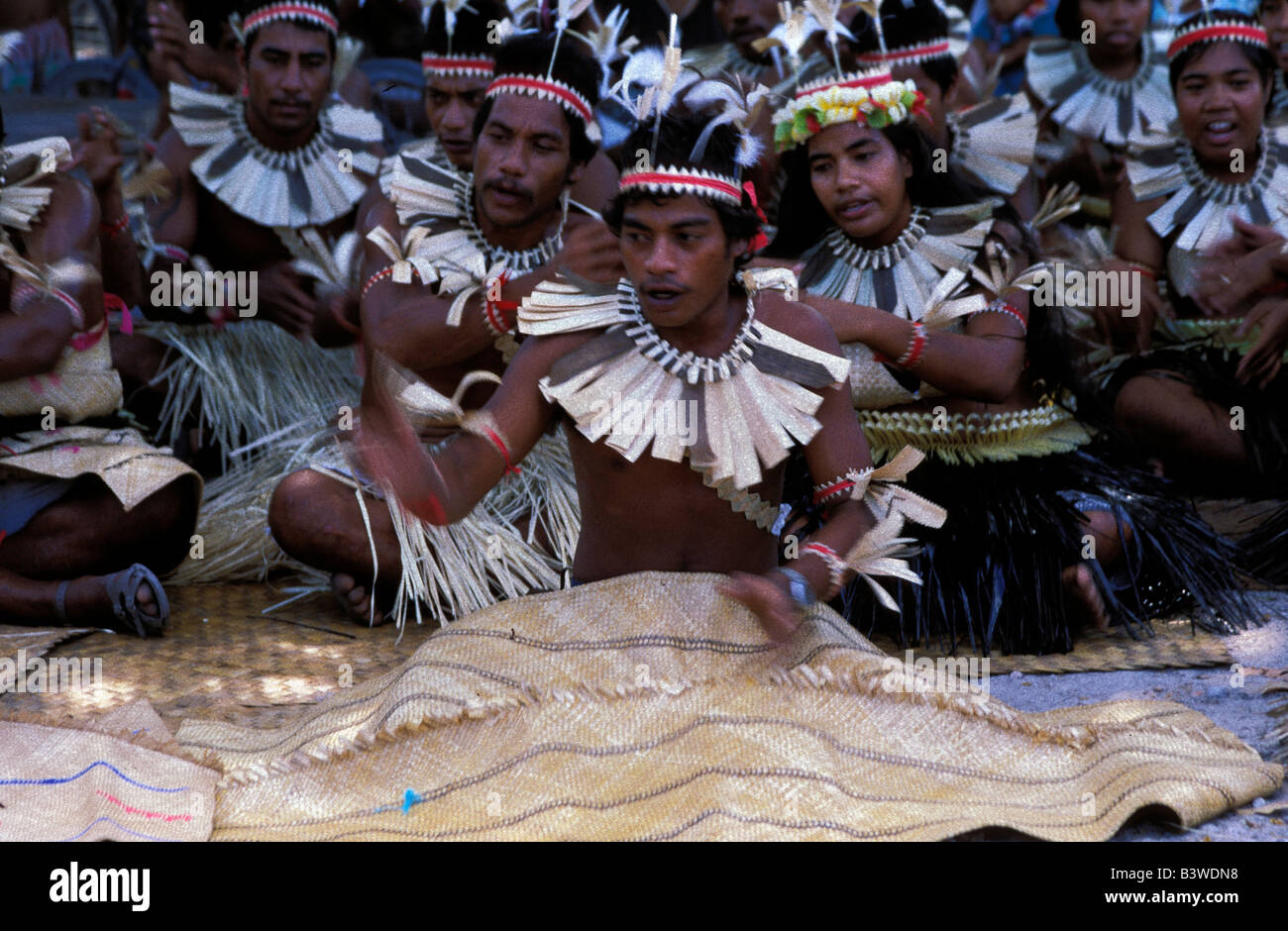 Oceania, Fanning Island, Kiribati. Residents in traditional costumes ...