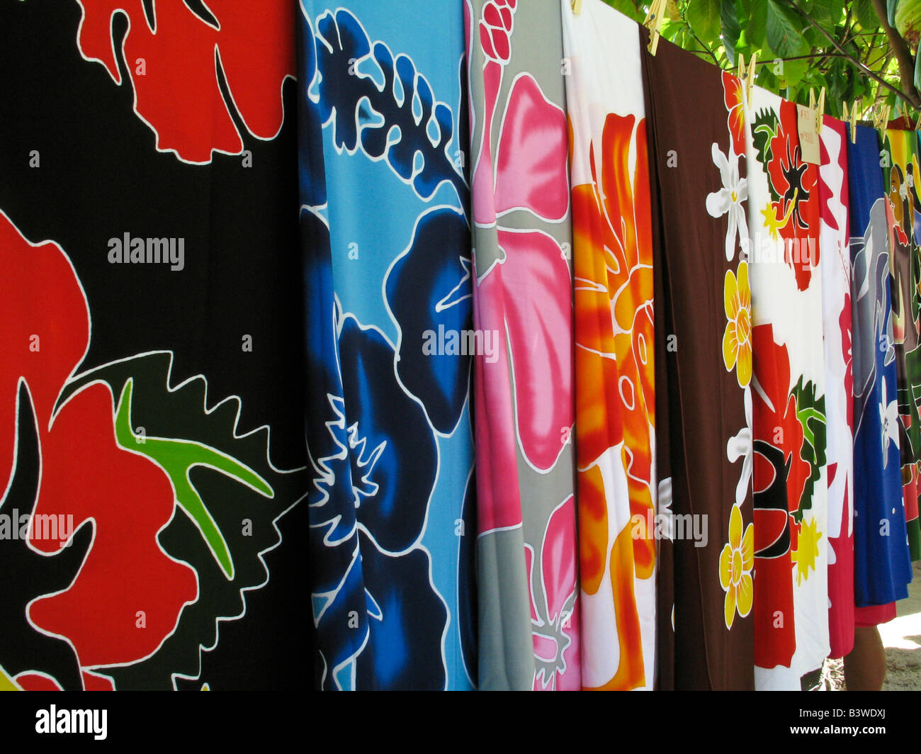 French Polynesia. Colorful tropical print fabrics Stock Photo - Alamy