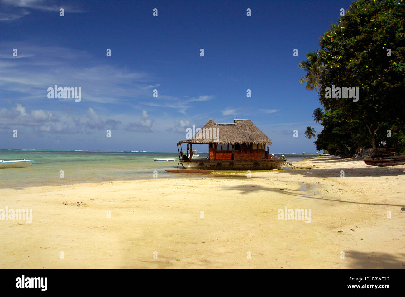 South Pacific, French Polynesia, Moorea. Typical Polynesian style house ...