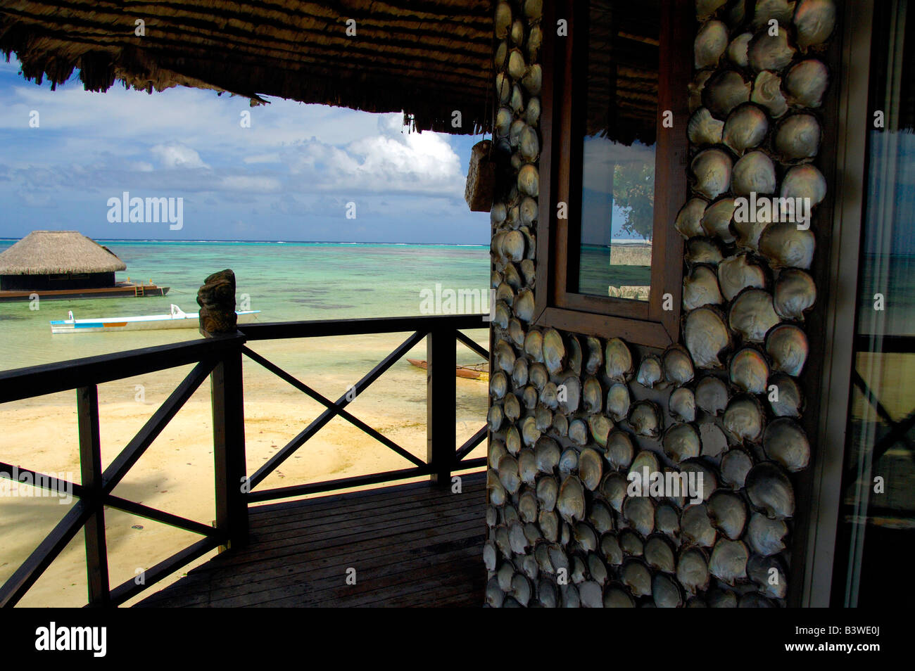 South Pacific, French Polynesia, Moorea, Tiki Village. Coastal Pearl ...