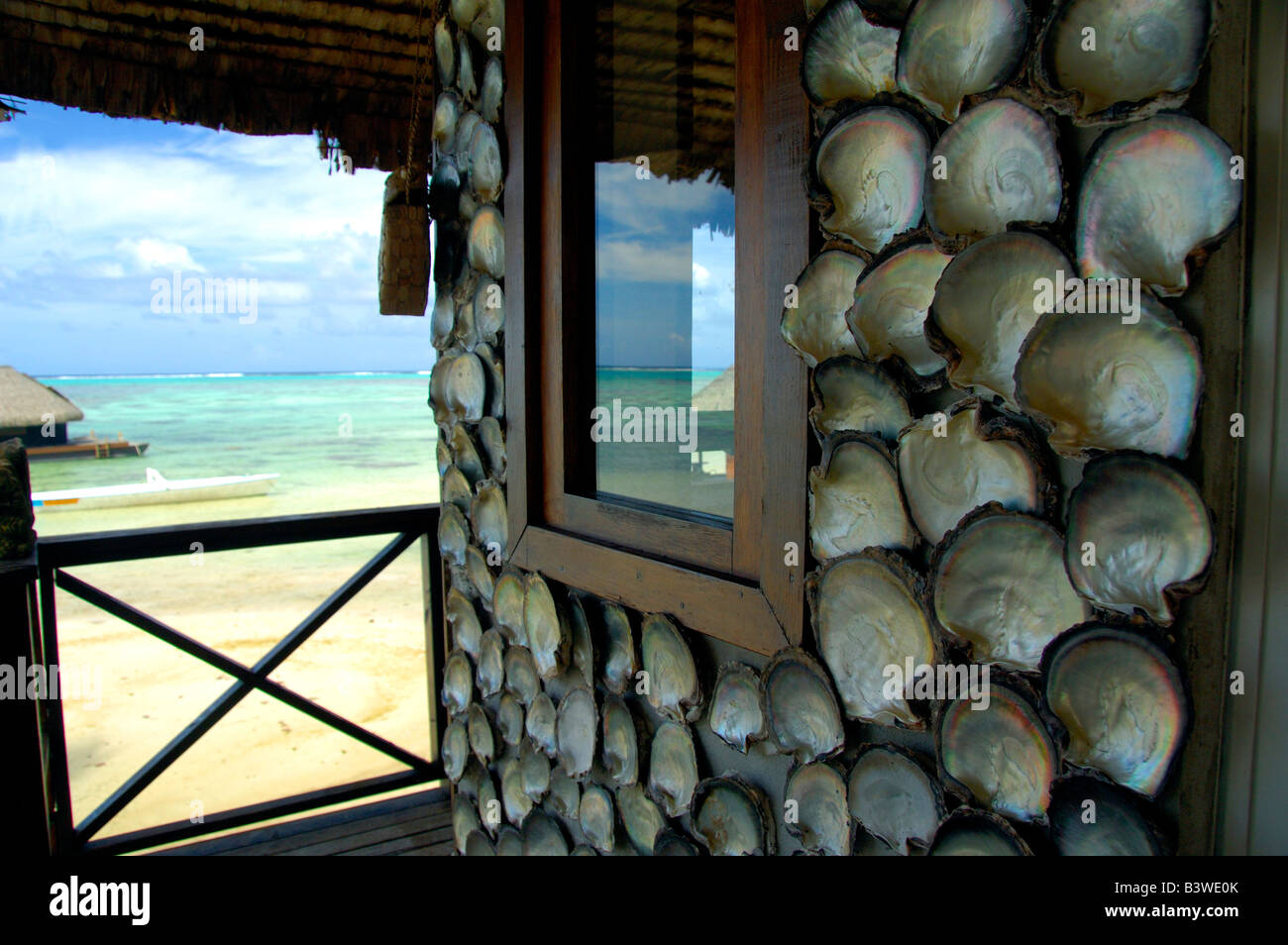 South Pacific, French Polynesia, Moorea, Tiki Village. Coastal Pearl ...