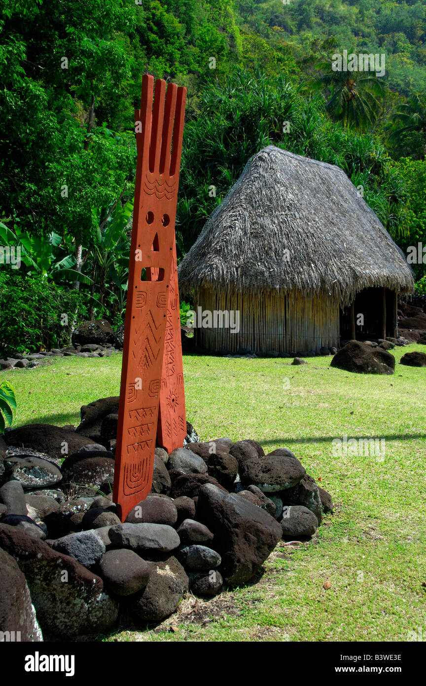 South Pacific, French Polynesia, Tahiti. Open air Tiki Temple park ...