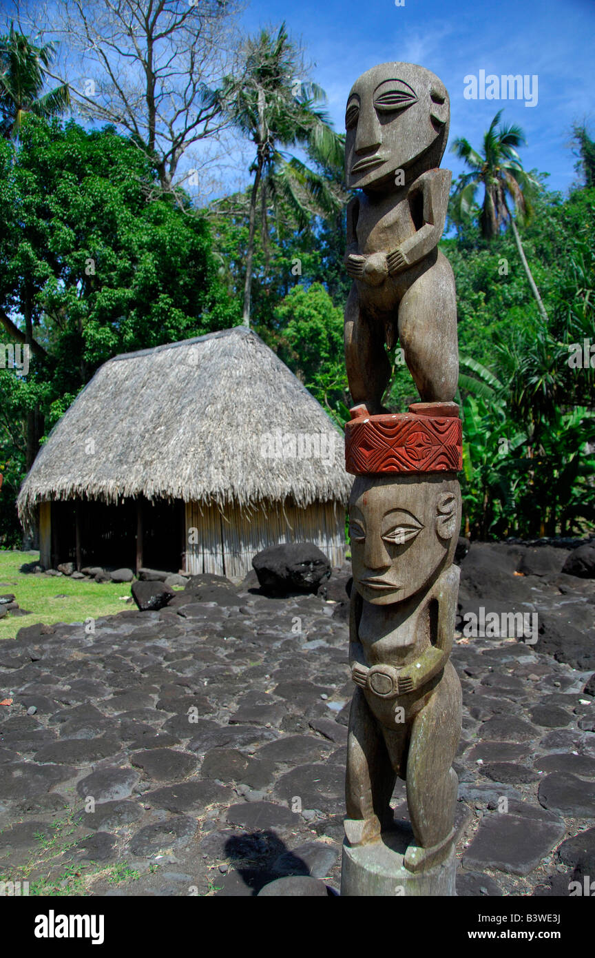 South Pacific, French Polynesia, Tahiti. Open air Tiki Temple park ...