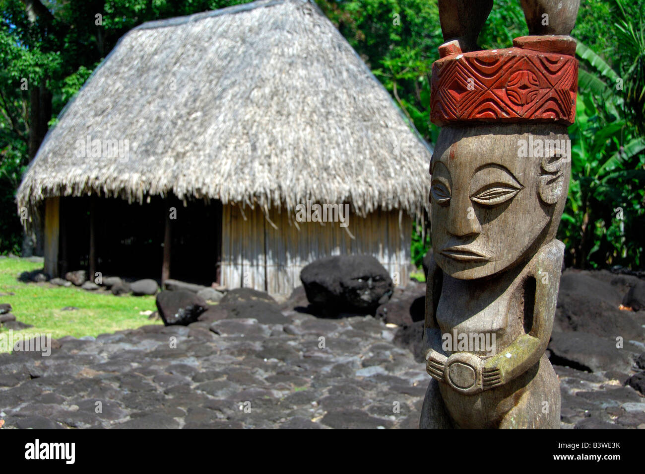 South Pacific, French Polynesia, Tahiti. Open air Tiki Temple park ...